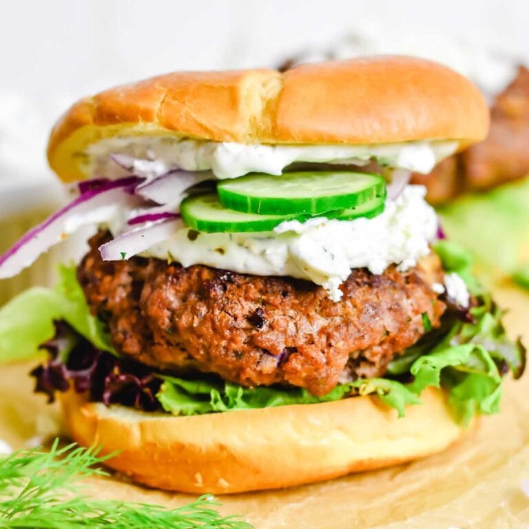 Greek Burgers with Feta Cheese and Tzatziki Sauce | A Reinvented Mom